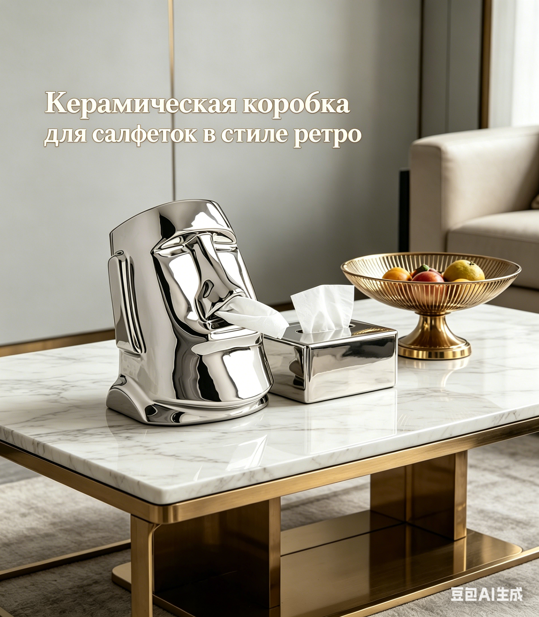Керамическая коробка для салфеток в стиле ретро, покрытая серебром