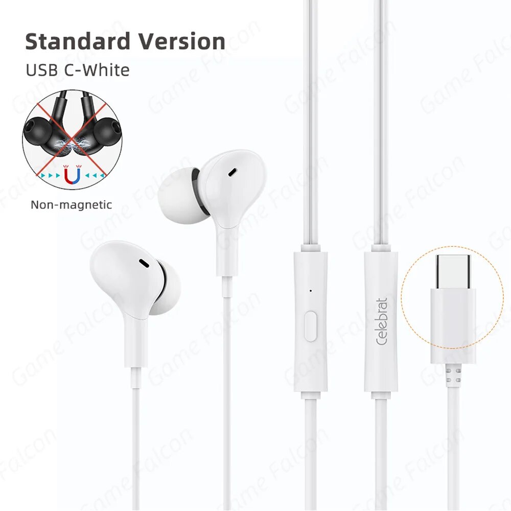 Белые проводные наушники Celebat USB-C Standard Version