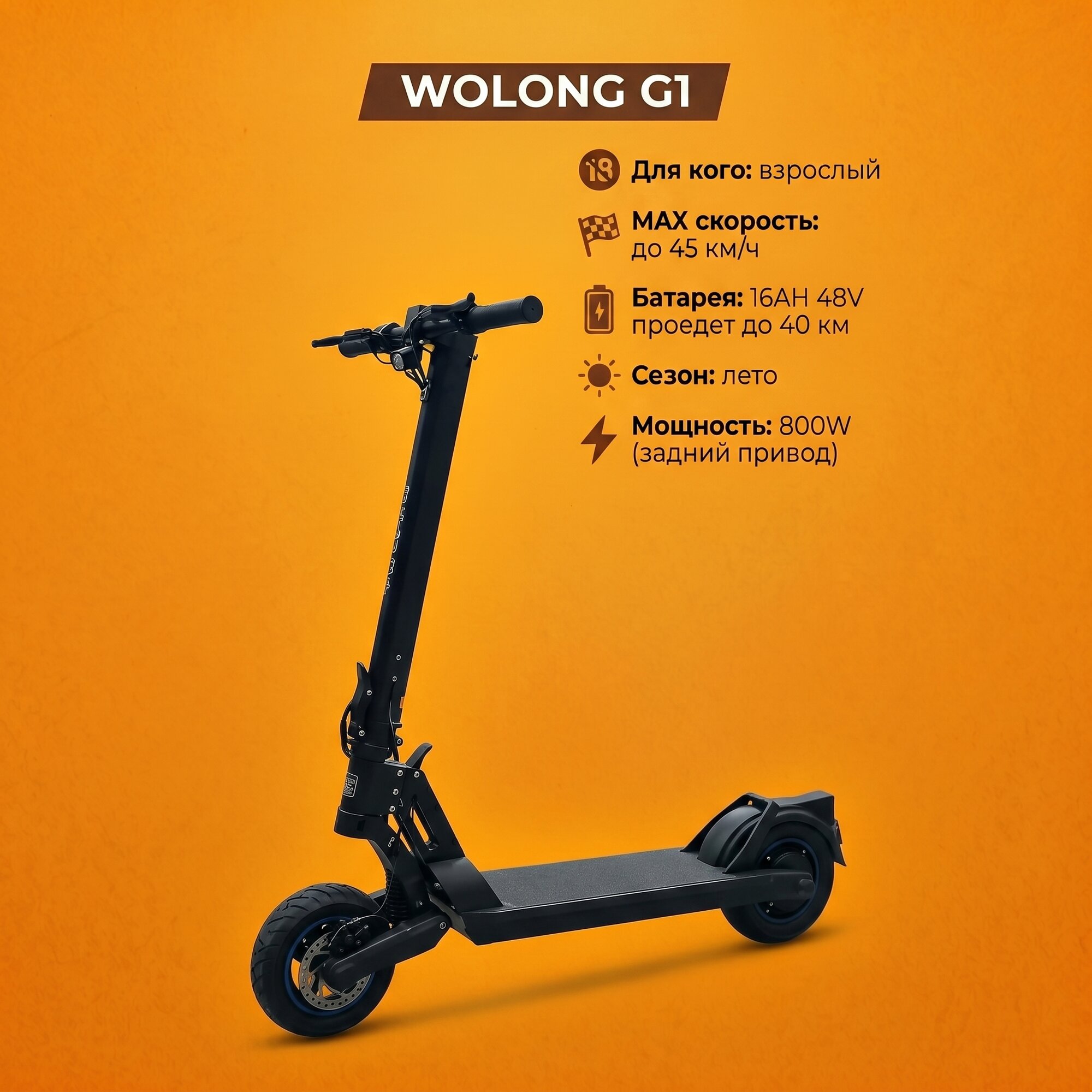 Электросамокат взрослый с сиденьем WOLONG G1, 16AH, 800w c паспортом эсим