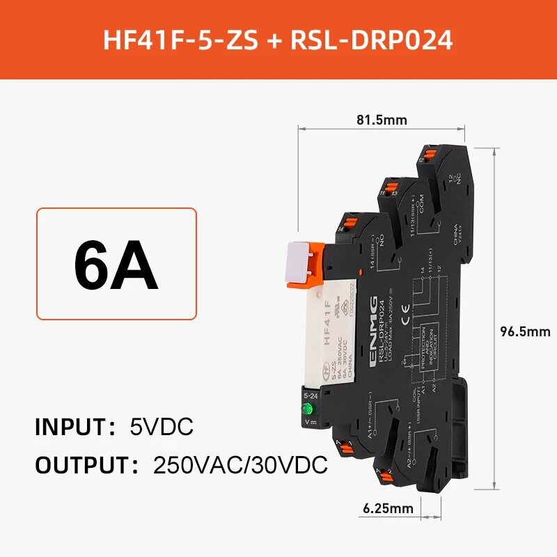 Реле ENMG HF41F-5-ZS + RSL-DRP024, 6A, 5VDC, 250VAC/30V
