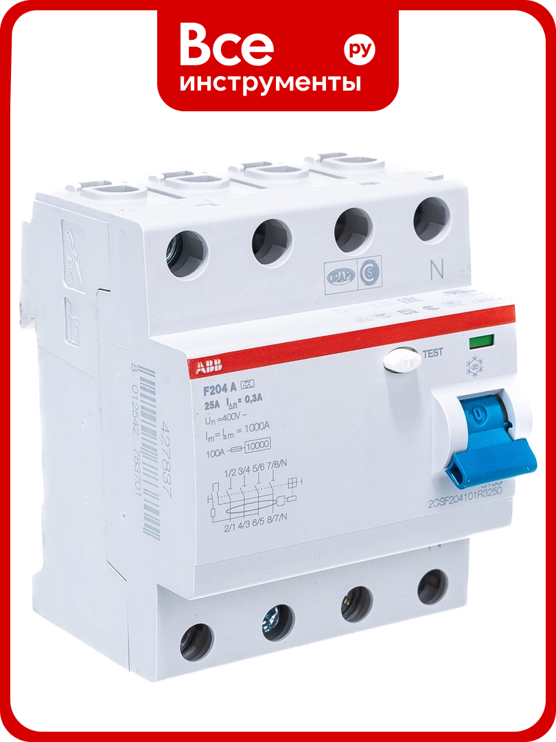Выключатель дифференциального тока ABB F204 A-25/0,3 4 модуля, 2CSF204101R3250, технические характеристики