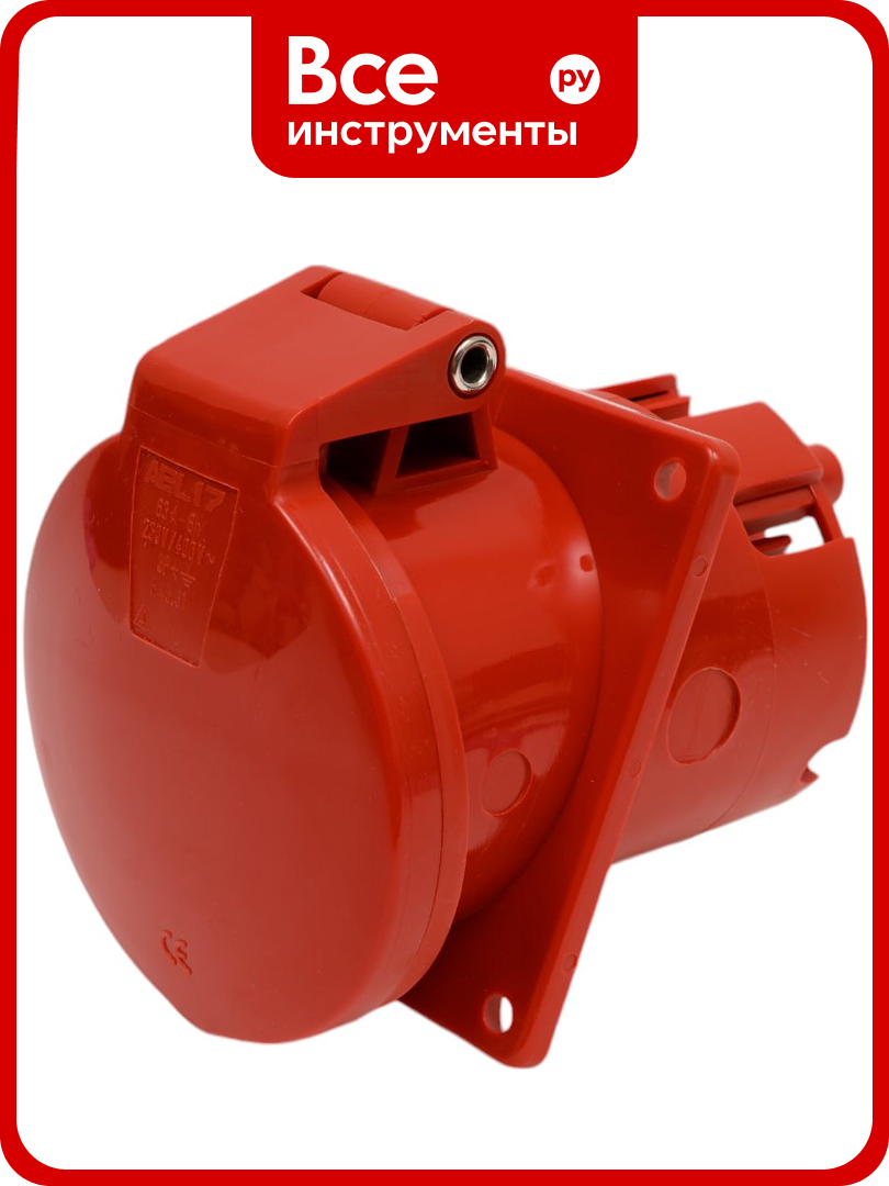 Фланцевая розетка ABL 5P 63А 400V, IP67, 100x100 MM F53S357, поликарбонатный корпус, скрытая установка, красный цвет