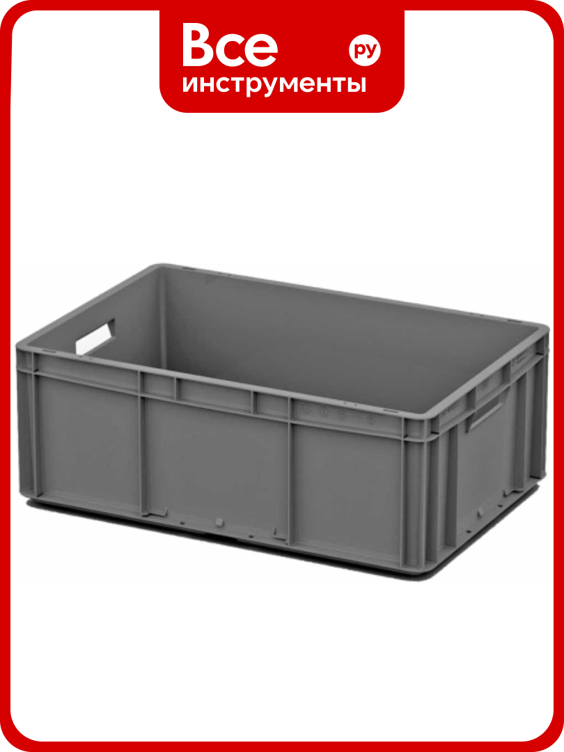Пластиковый ящик Дигрус евроконтейнер 600x400x220, серый, с гладким дном, с ручками EC6422.1-ЯС/Д