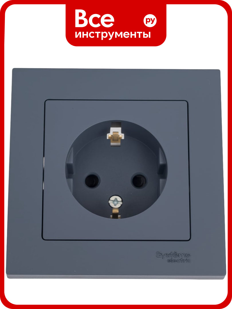 Розетка Systeme Electric AtlasDesign Грифель с/з со шторками, 16А, в сборе