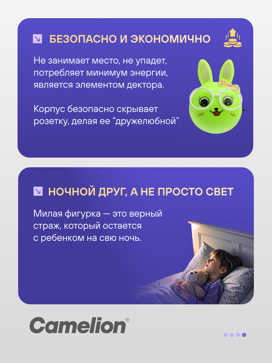 Ночник Camelion "Зайцы Очкарики", светодиодный, встроенный, 10 см х 7,5 см х 8 см