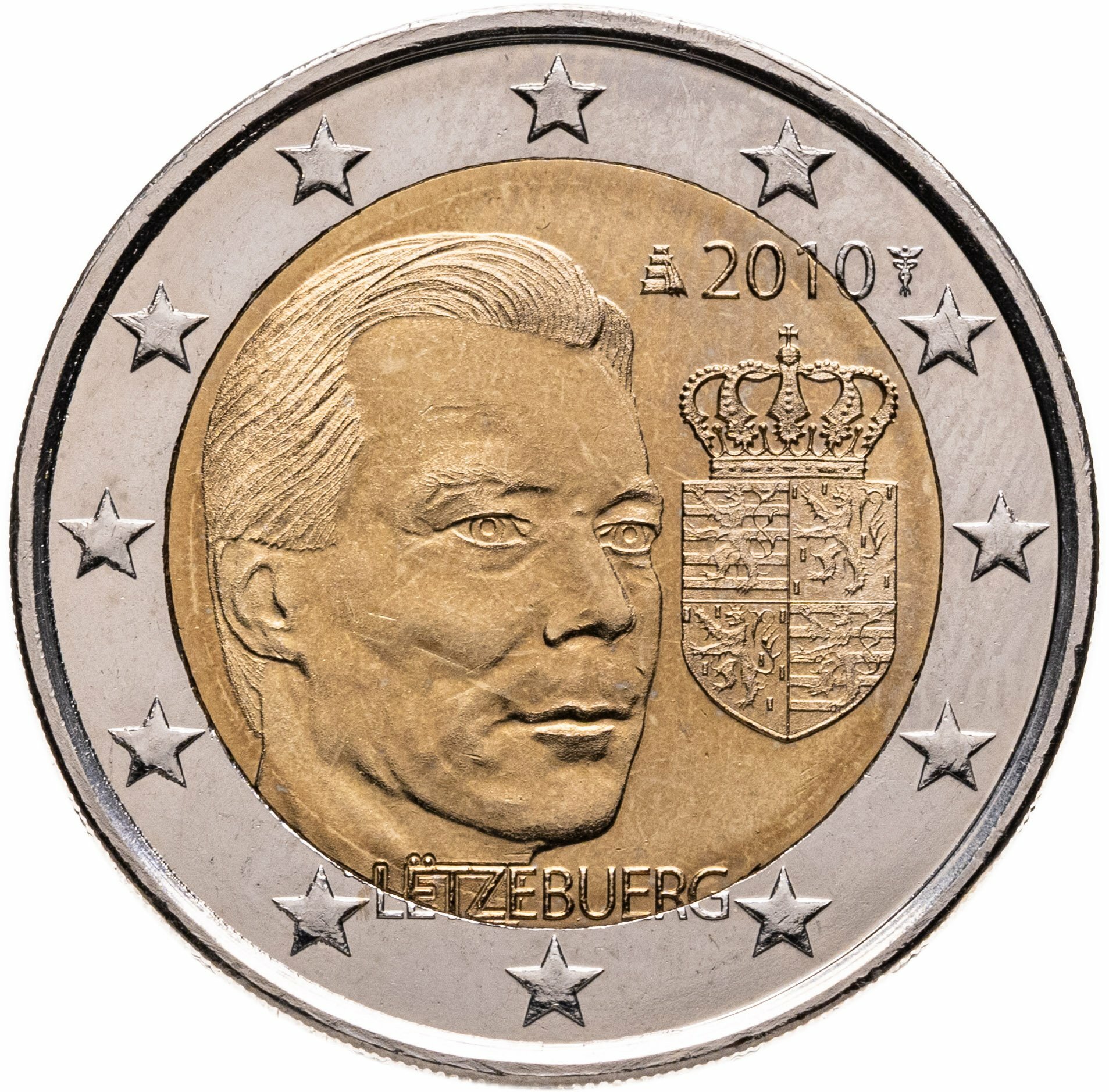 Люксембург 2 евро 2010 "Герб великого герцога Люксембурга", Биметалл, в сохранности UNC