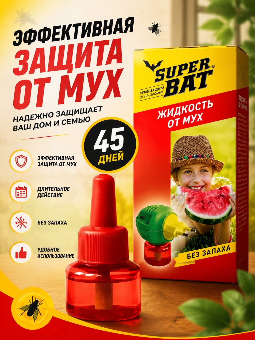 Дополнительный флакон-жидкость от мух "SuperBAT", доп. флакон, 45 дней, 30 мл