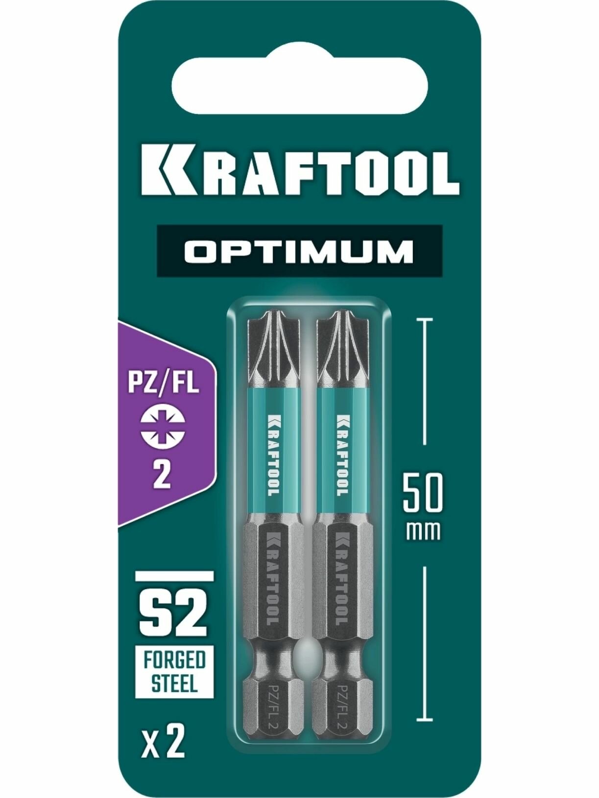 Биты KRAFTOOL OPTIMUM PZ/FL 2, 50 мм, 2 шт — фото 1