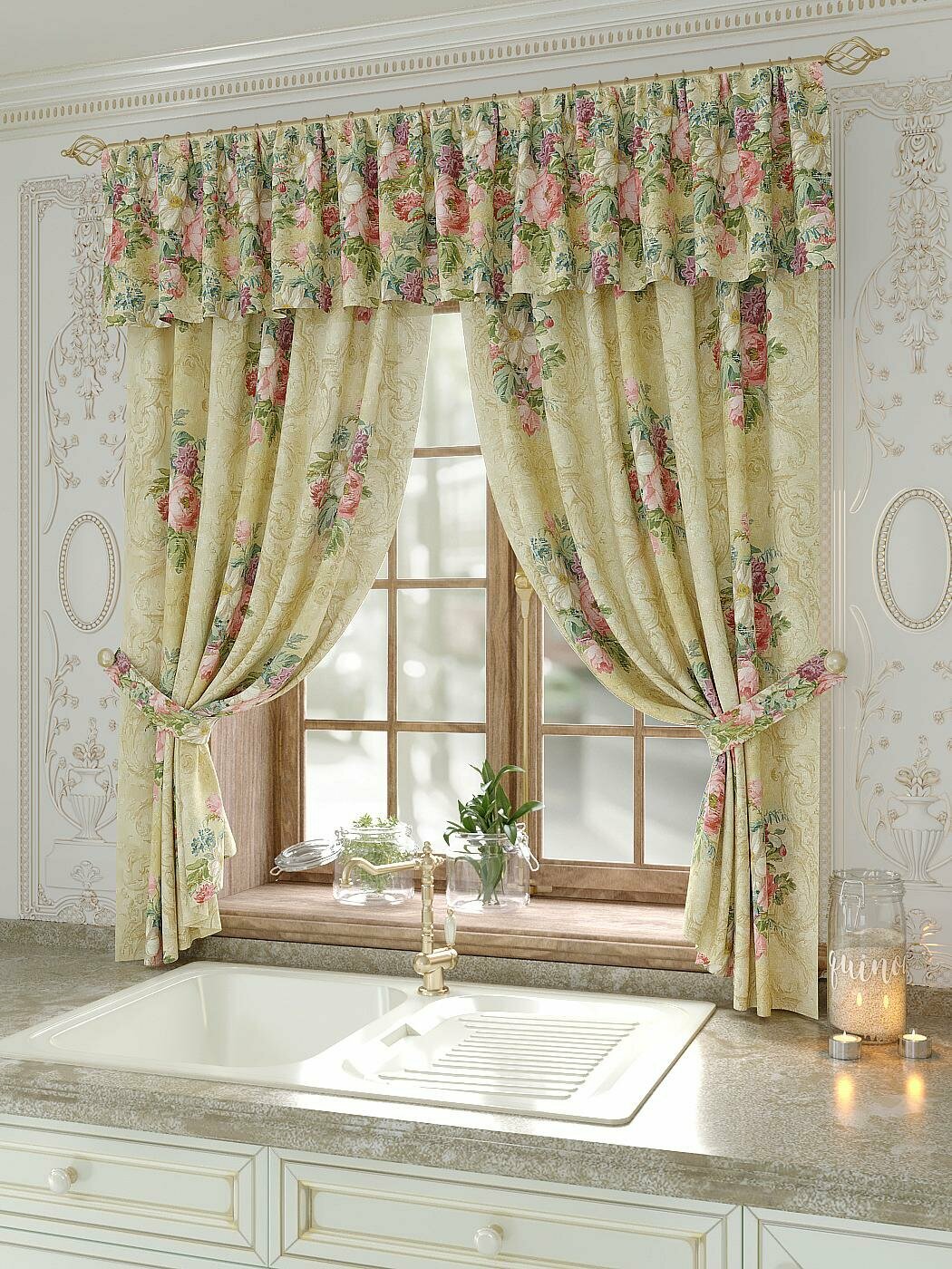 Штора для кухни готовая 150x160 см с рисунком (934055160-160)