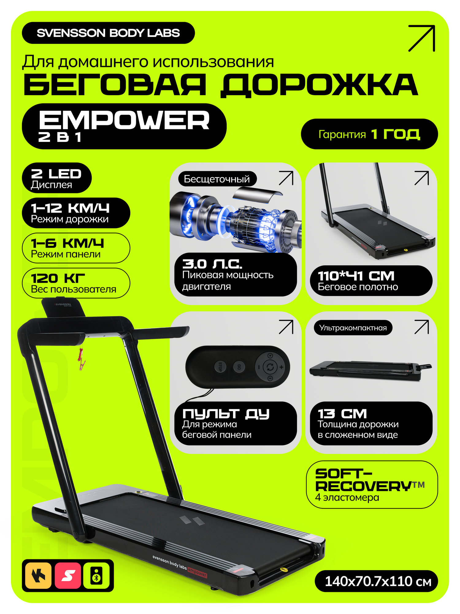 Беговая дорожка электрическая складная для дома SVENSSON BODY LABS EMPOWER