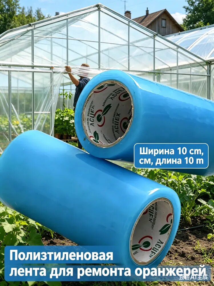 Клейкая лента для ремонта теплиц, водонепроницаемая и с сильной адгезией, шириной 100 мм длиной 10 м.