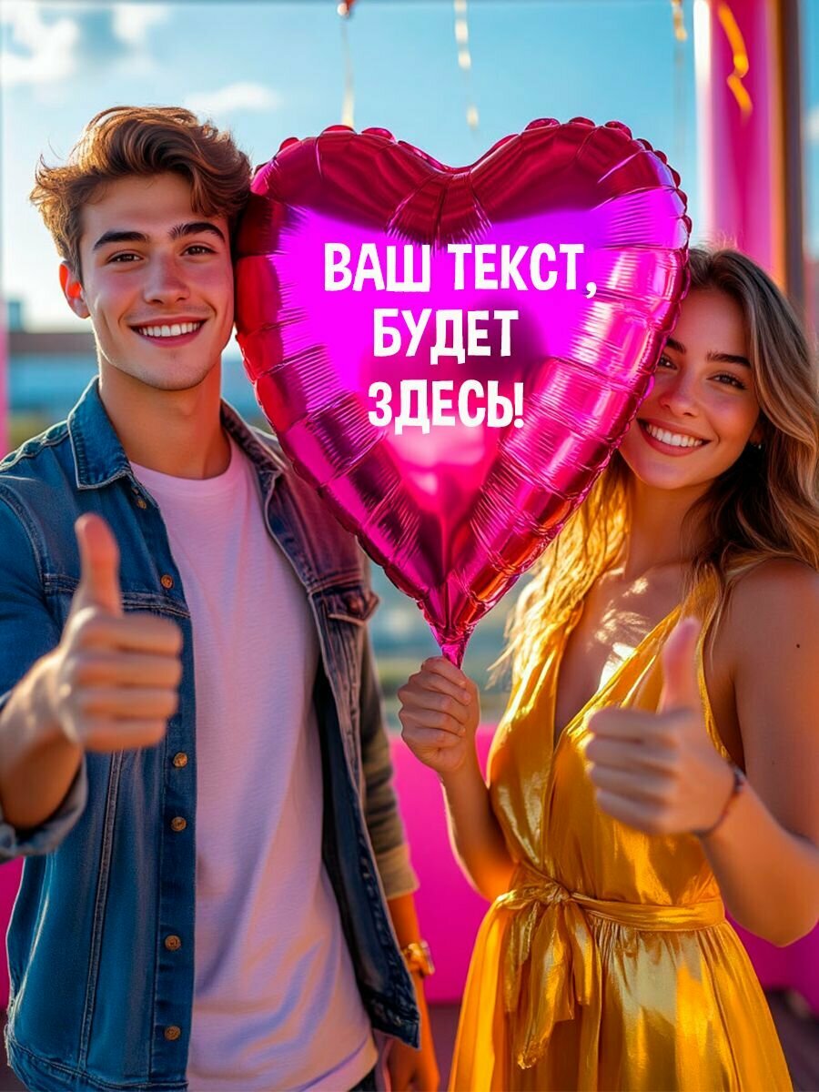 Воздушный шарик с Вашей надписью, фуксия сердце, 45 см.
