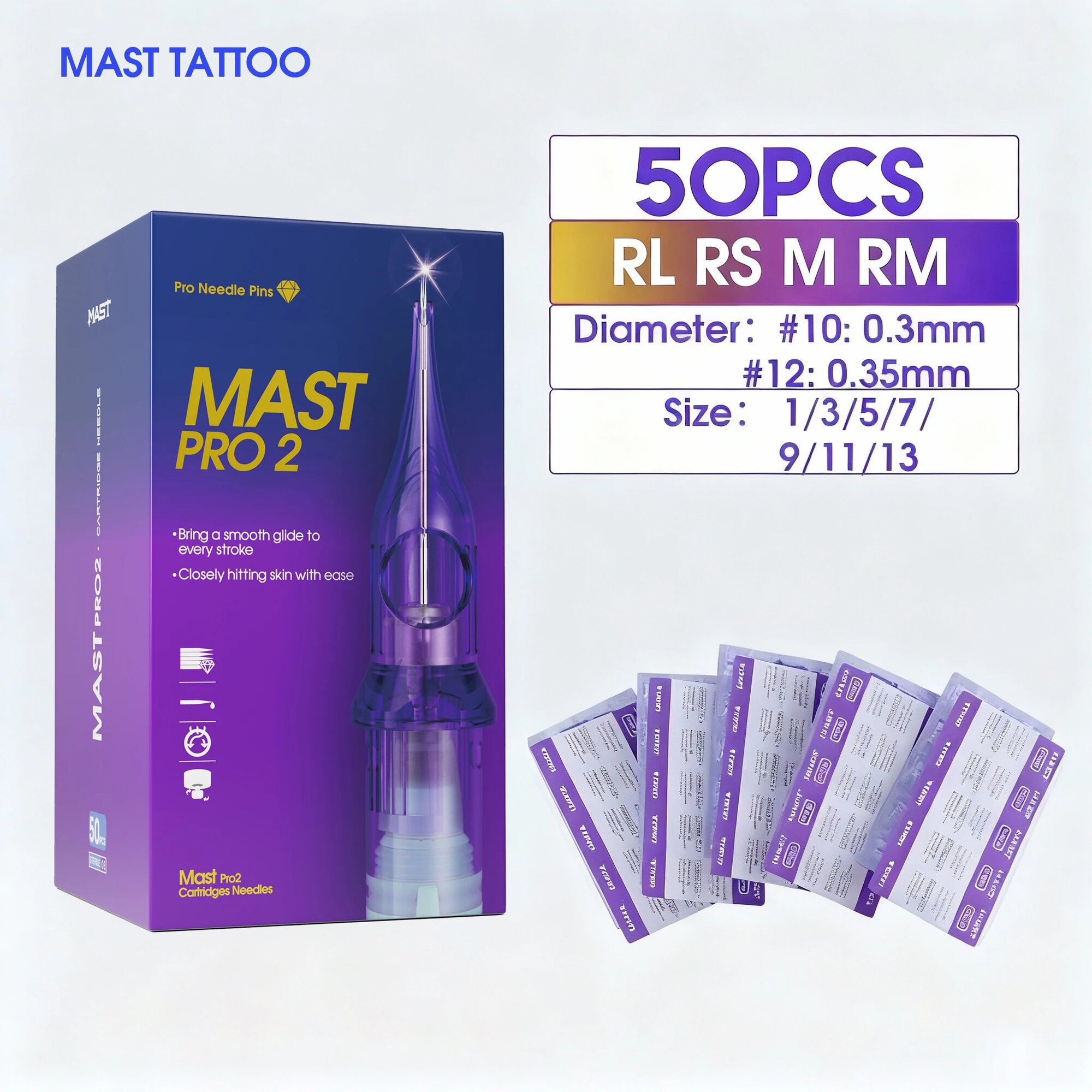 Иглы для тату-картриджей Mast Pro 2 1RL 0.3mm 50шт