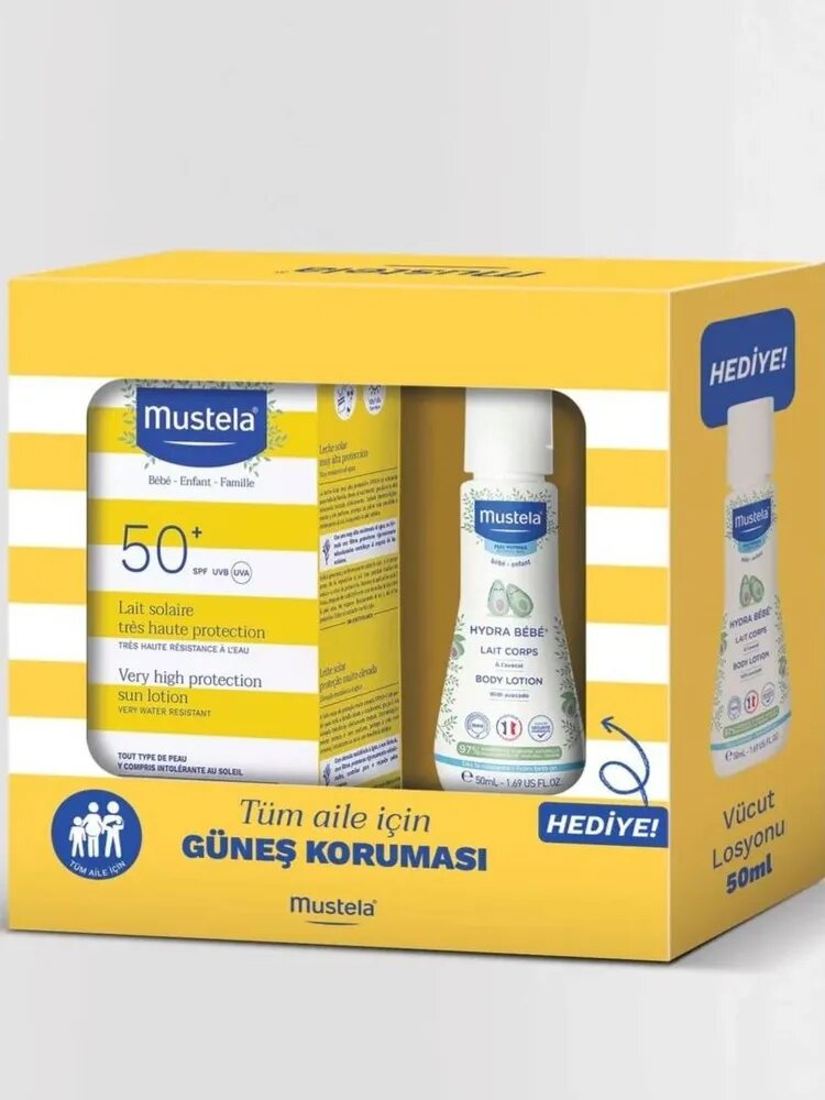 Mustela Солнцезащитный лосьон SPF 50, 100 мл + Увлажняющий лосьон Hydra B b , 50 мл набор для защиты и ухода за кожей детей