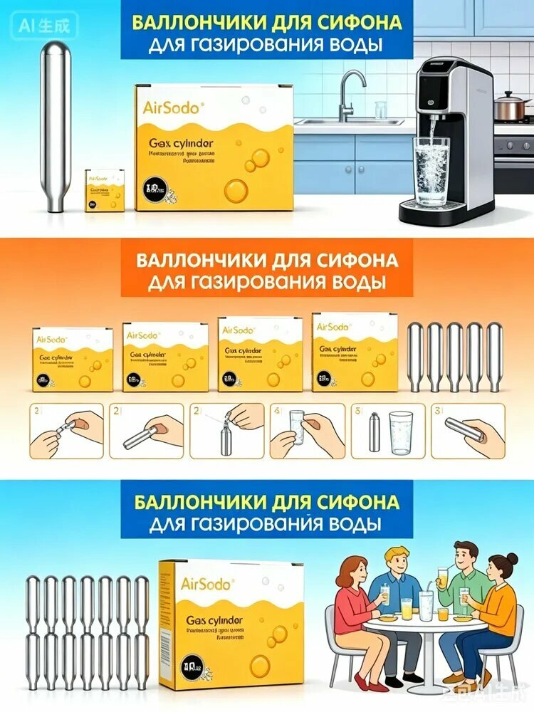 Сифон для газирования, 5 л, 10 шт