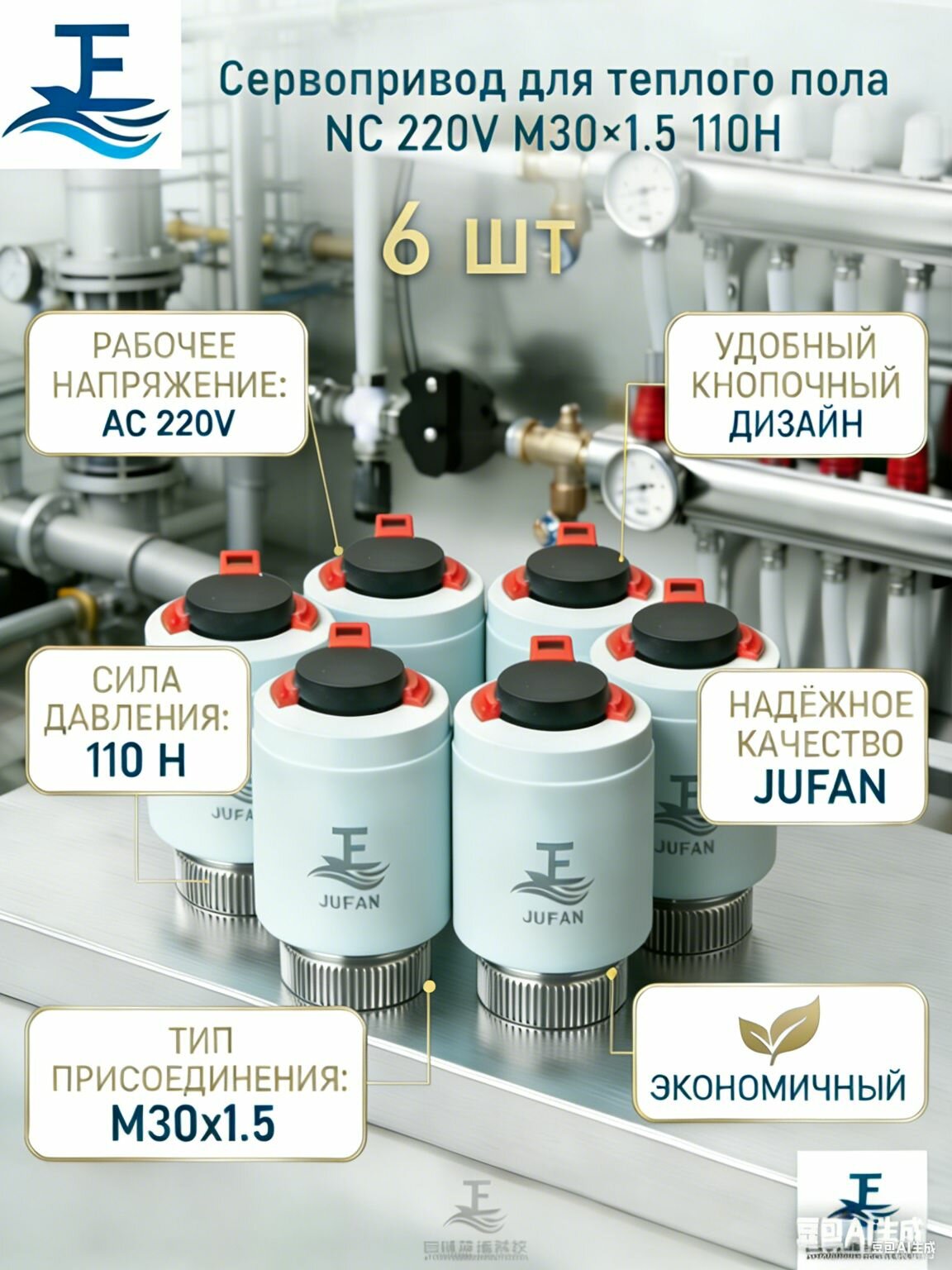 Сервопривод для теплого пола NC 220V 110N- Умный электротермический актуатор для автоматического управления отоплением NC