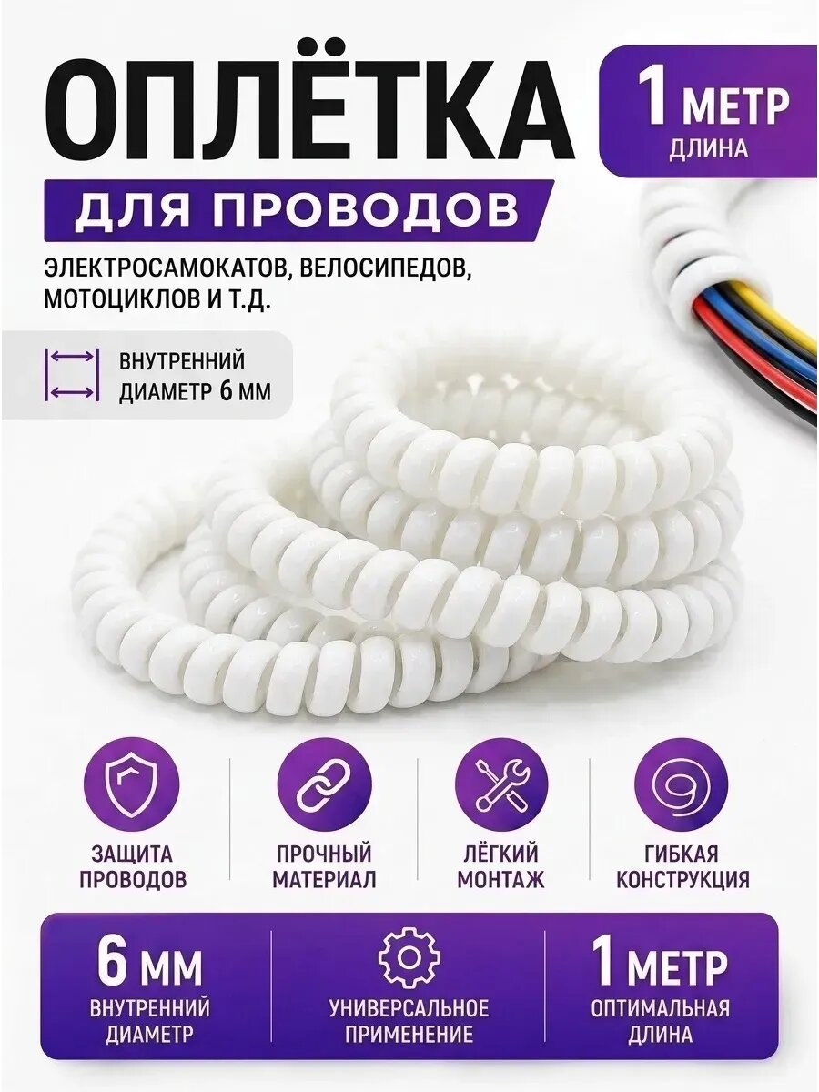 Оплётка кабельная для проводов электросамоката, белая 3 м.