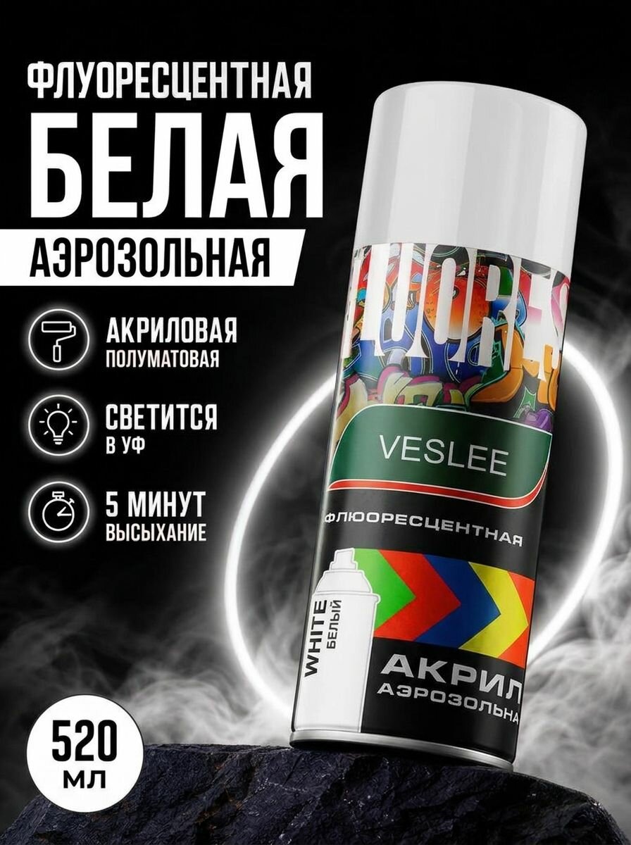Краска аэрозольная в баллончике флуоресцентная белая светоотражающая аэрозоль неон грунт для светоотражающих красок
