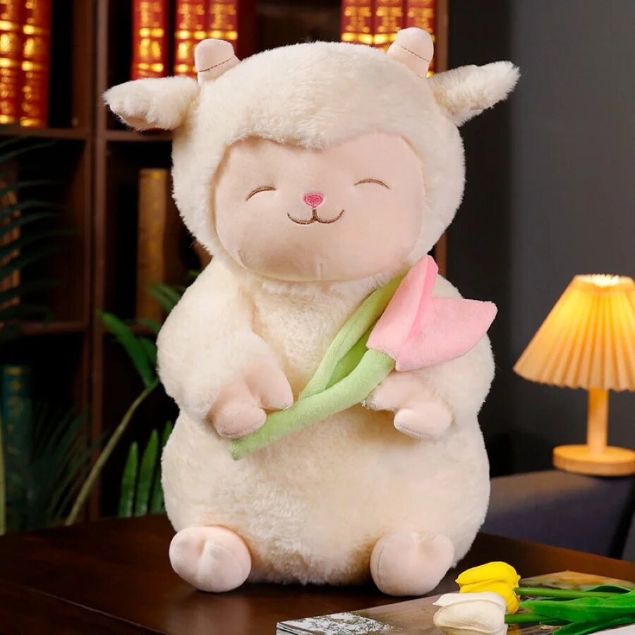 Плюшевая игрушка овечка Каваи с тюльпаном 25cm