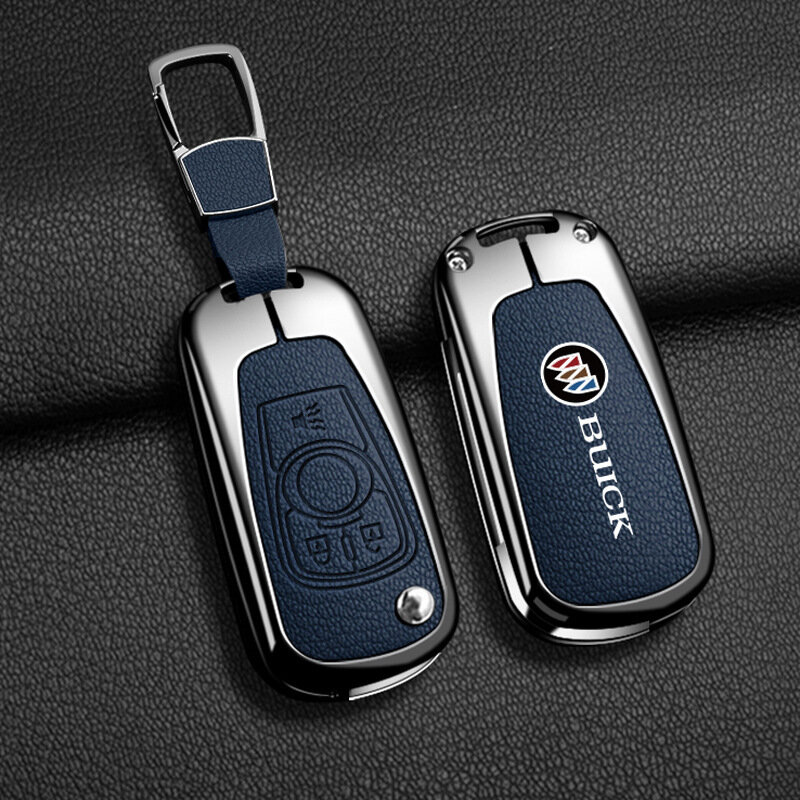 Ключевой чехол для Buick F-Style 3-кнопки с синим ореховым узором и креплением B01, функциональный чехол для ключей