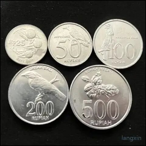 Набор из 5 монет Индонезии от 25 до 500 рупий, полная коллекция