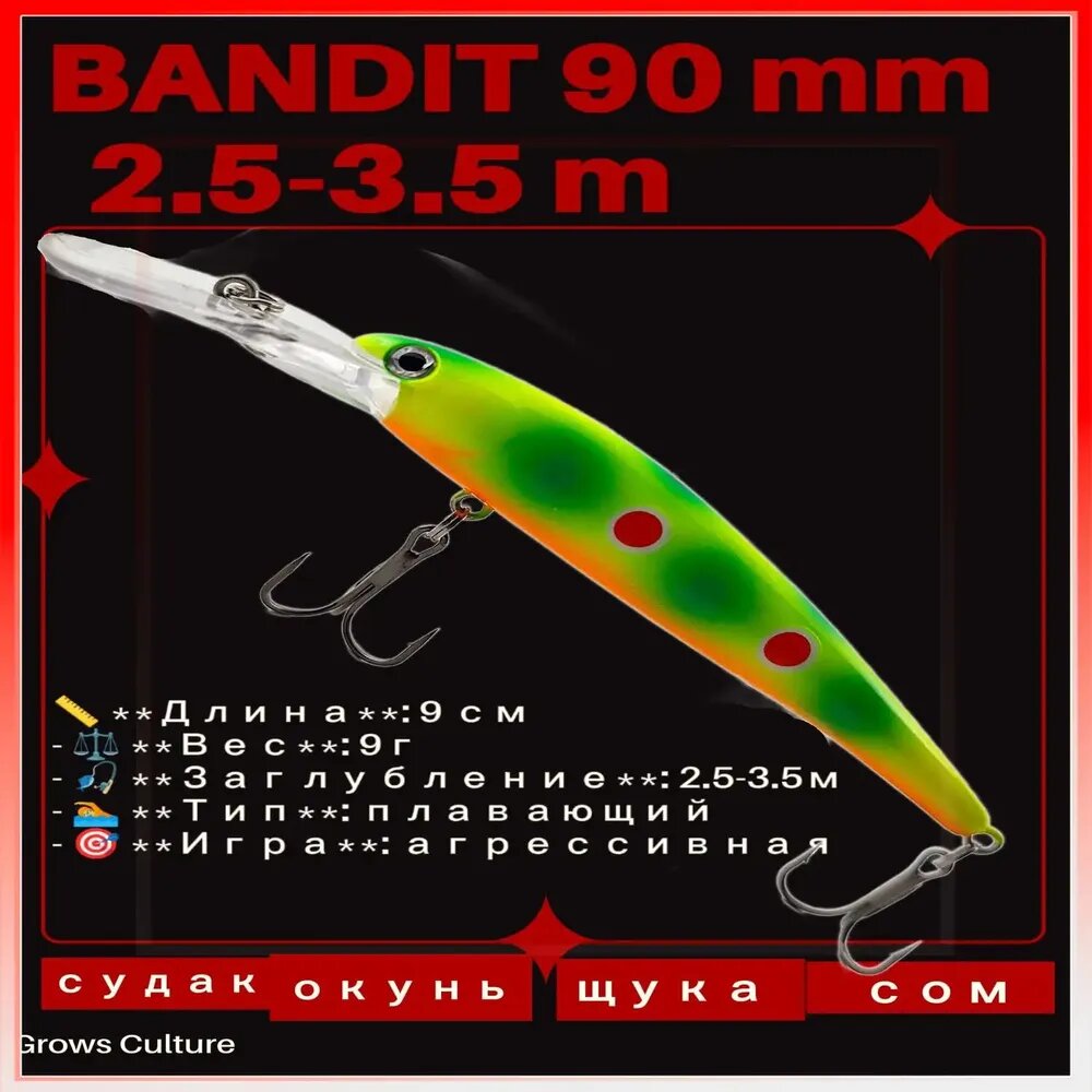 Воблер для троллинга B-Shad 90mm 9g 2.5-3.5 метра col#08 шумовой , приманка бандит для троллинга и в заброс на судака щуку окуня жереха 44-1