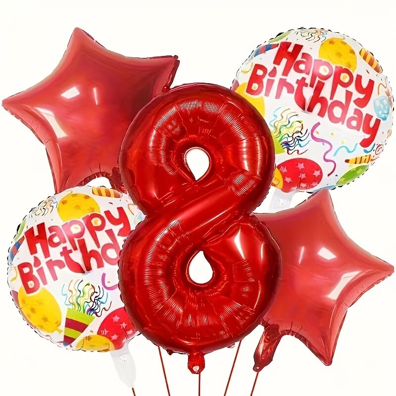 Набор красных круглых шаров с надписью Happy Birthday, 32 и 18 дюймов, цифра 8