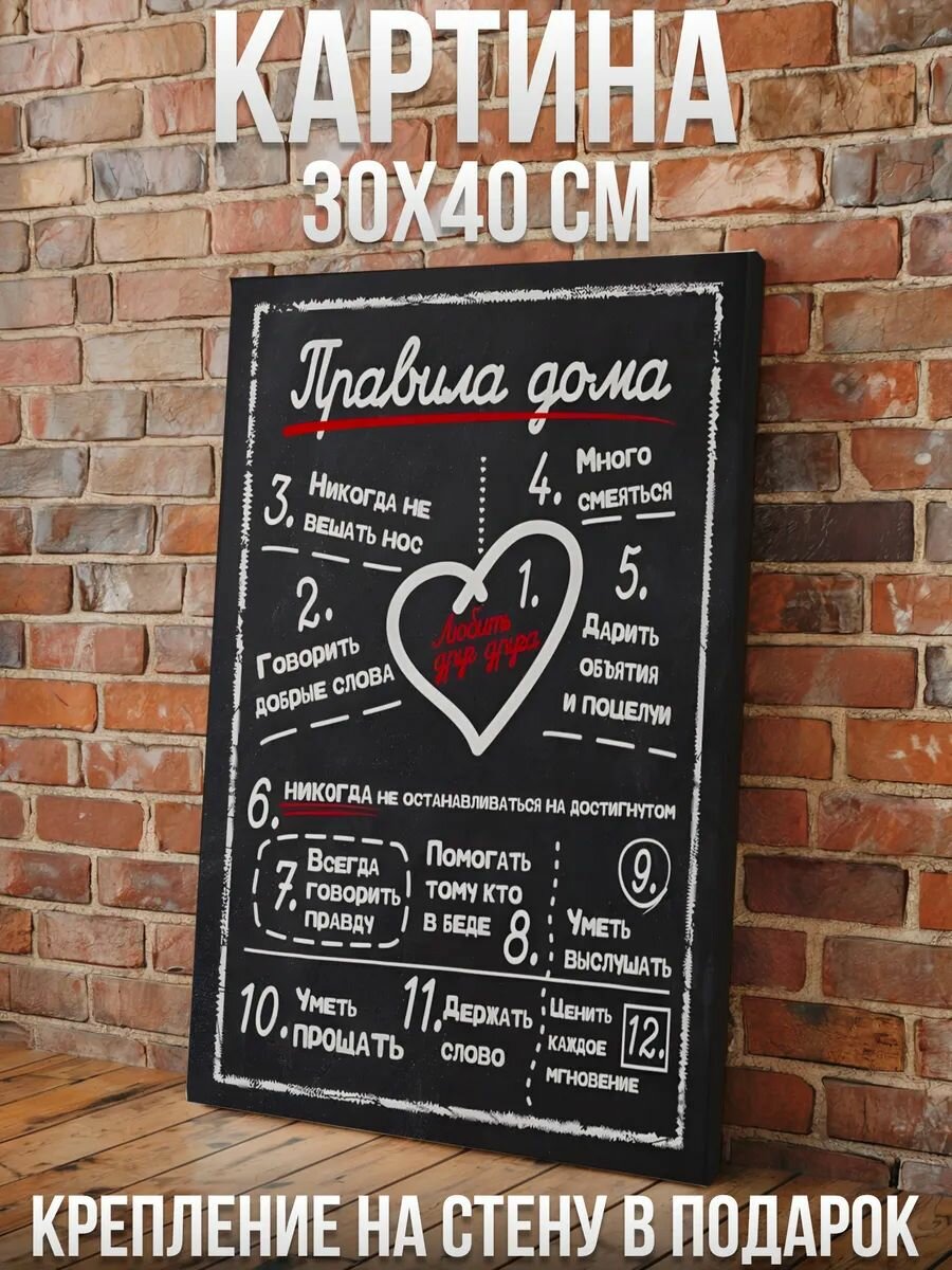 Большая картина на подрамнике - Постер 40х30см Правила дома