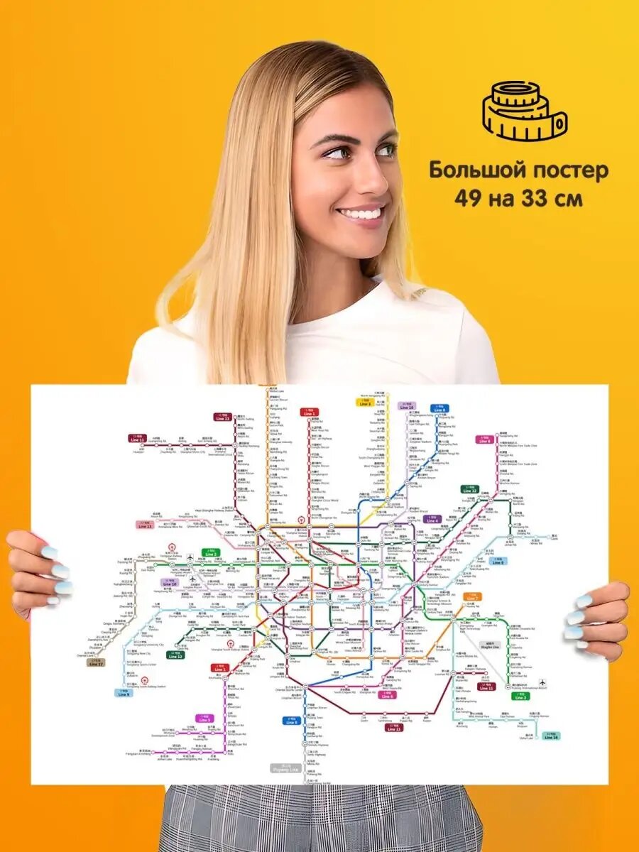Постер плакат Metropolitan Схема Метро Шанхай