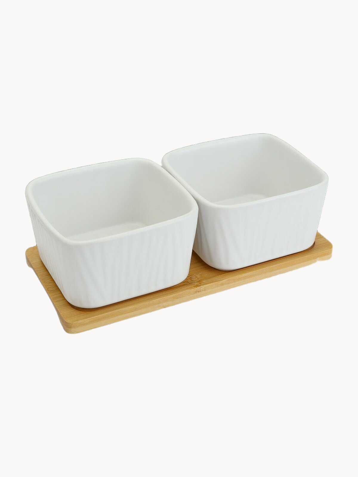 Подарочный набор "Керамическая менажница из 2 чаш на бамбуковой подставке" белый