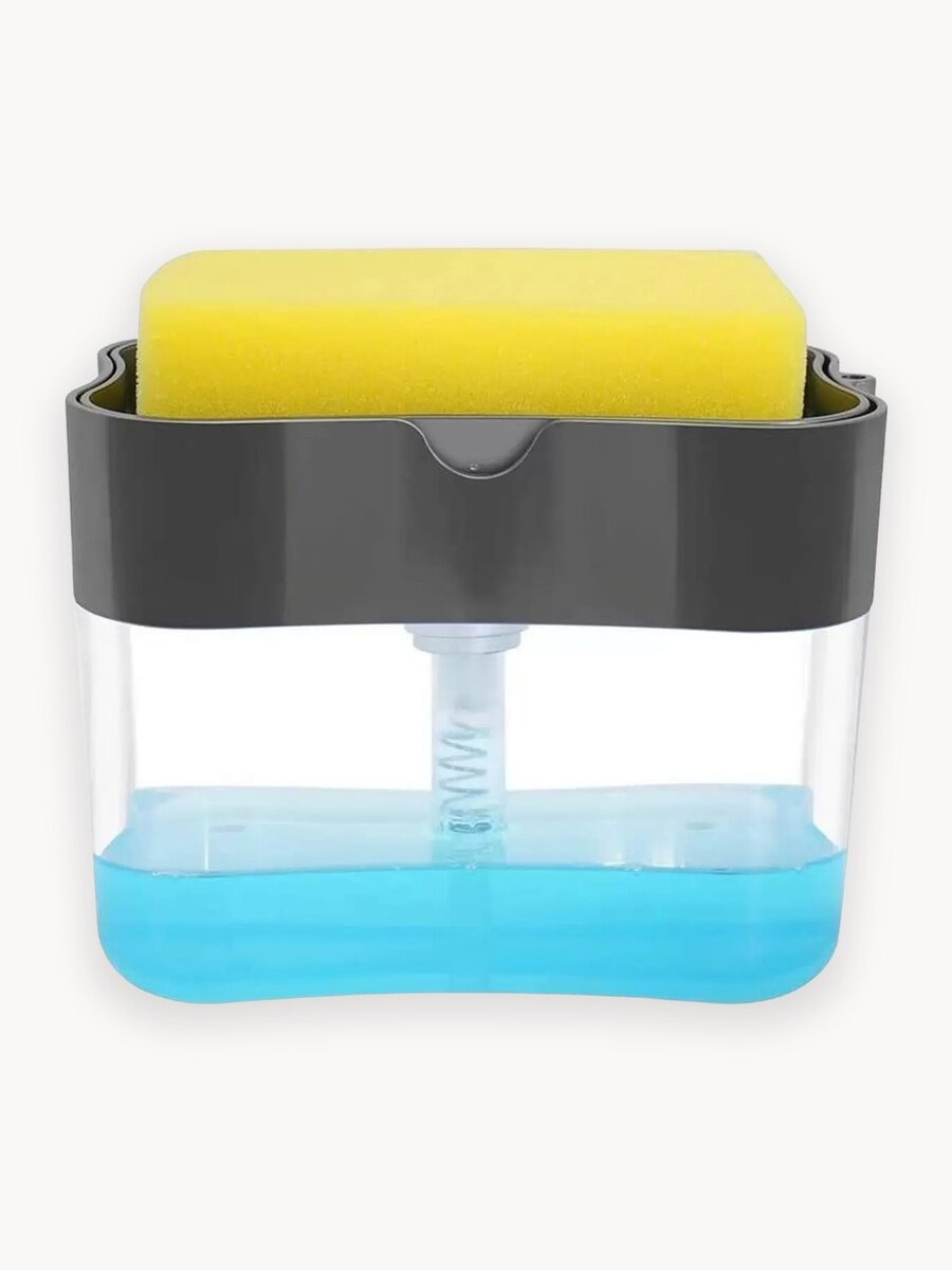Диспенсер для моющего средства механический с губкой для мытья посуды Pomp