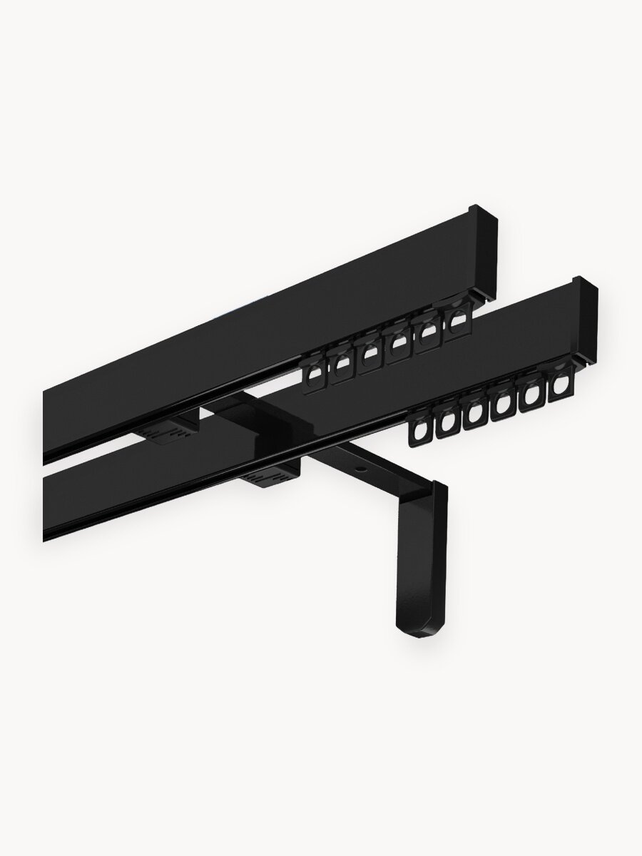 Карниз для штор hameleon mono 02, двухрядный, настенный, чёрный глянец, 280 см, алюминий, кронштейны 15 см