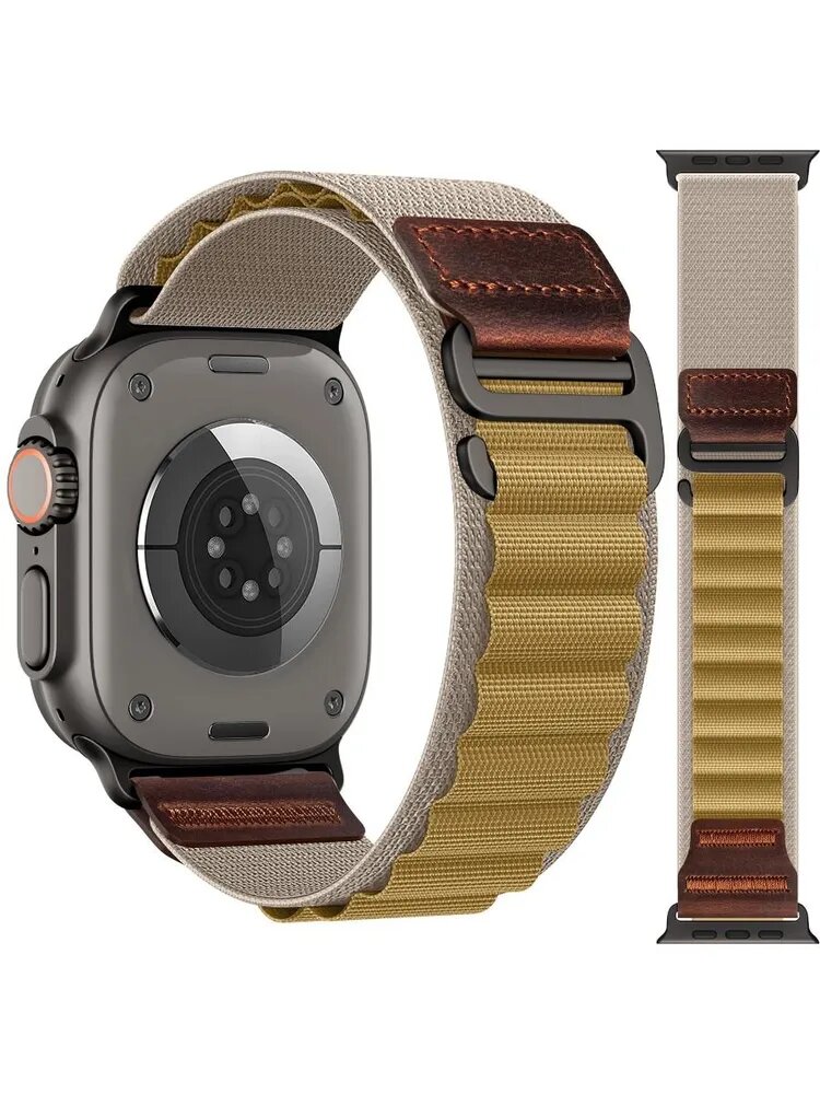 Нейлоновый ремешок Alpine Loop с кожаными вставками для Apple Watch Ultra 3 2 1 (49 мм) и Series 11 10 9 8 7 6 5 4 SE 3 2 1 (46 мм 45 мм 44 мм)