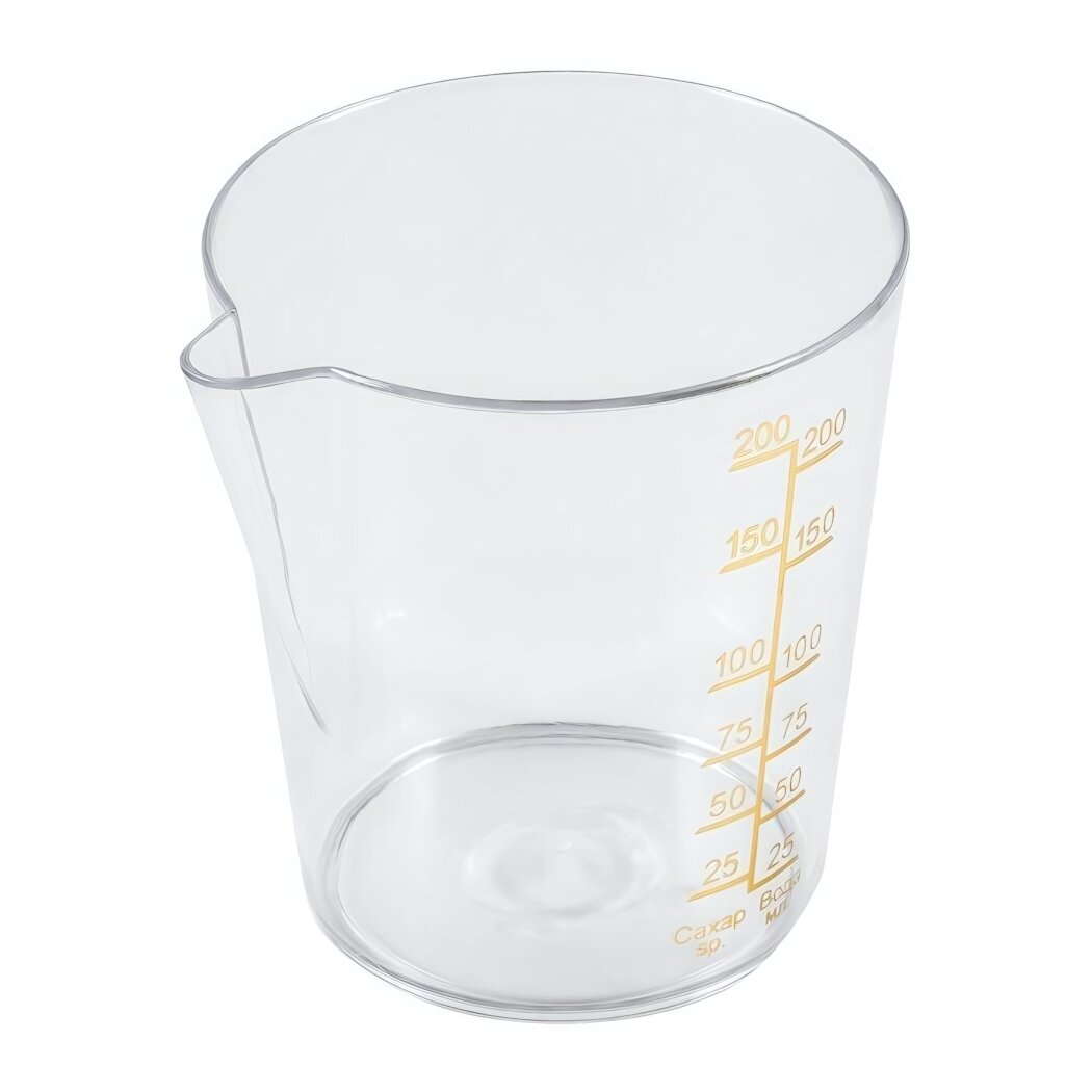 Мерная чаша 0,2л с удобной шкалой, прозрачный пластик, желтые деления, 8,5х6х8см