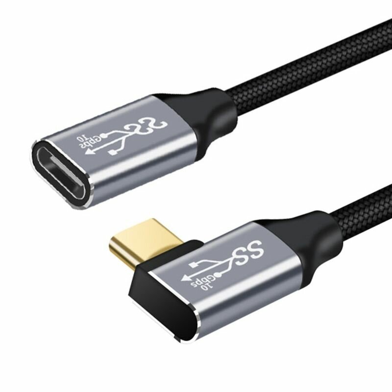 Плетеный удлинитель типа C папа-мама Кабель USB 3.1, 100 Вт, угловой изгиб, 3.1C, данные