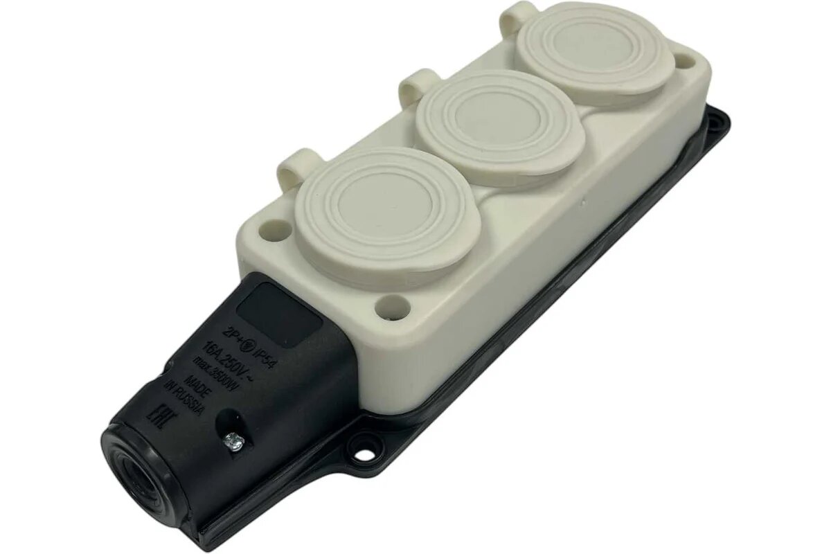 ITOK каучуковая колодка 3 гнезда IP54 16 А с заземлением и защитными крышками белая