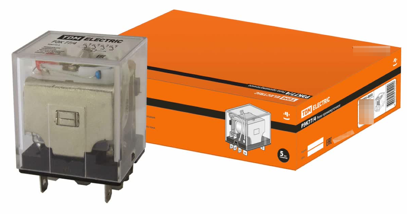 Реле промежуточное TDM Electric / ТДМ Электрик РЭК77/4 с индикацией, 42x41x27мм, 10А 12В АC, SQ0701-0055 / электрика