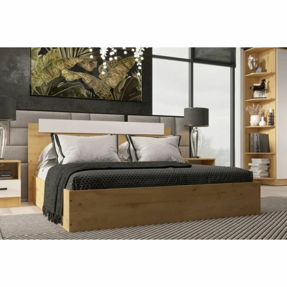 Кровать ЭКО 1,4 Дуб вотан/Белый гладкий