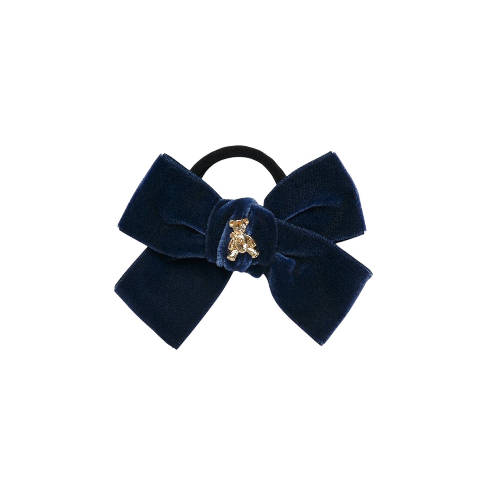 Бантик-резинка DAVA BABY "Золотой мишка", итальянский бархат, темно-синий, 1 шт