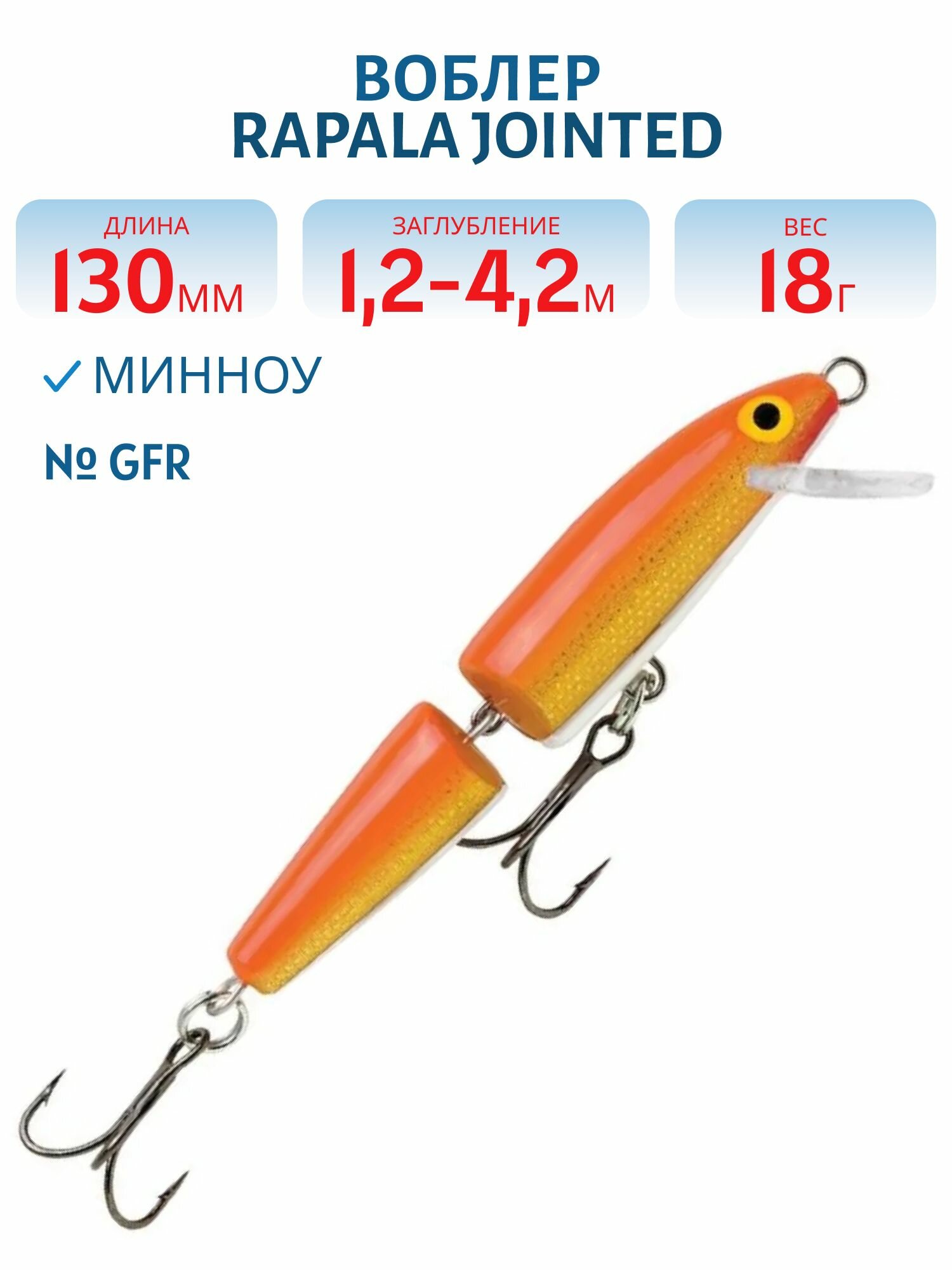 Воблер Rapala Jointed 13, 18 гр, цвет GFR