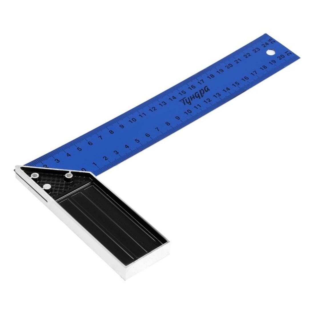 Угольник металлический тундра, линейка, размер 250 мм, 1 шт.