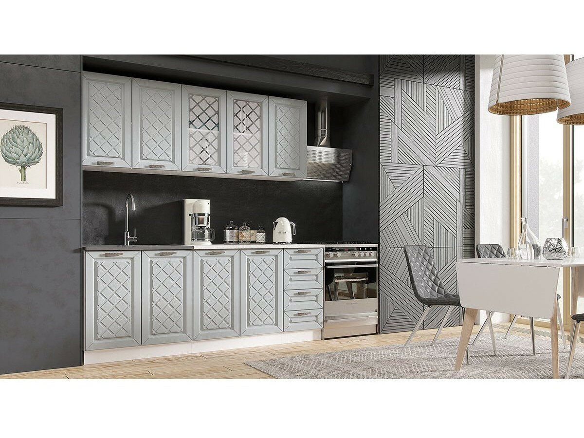 Кухня 2000, в классическом стиле, Антрацит/белый, фасады МДФ