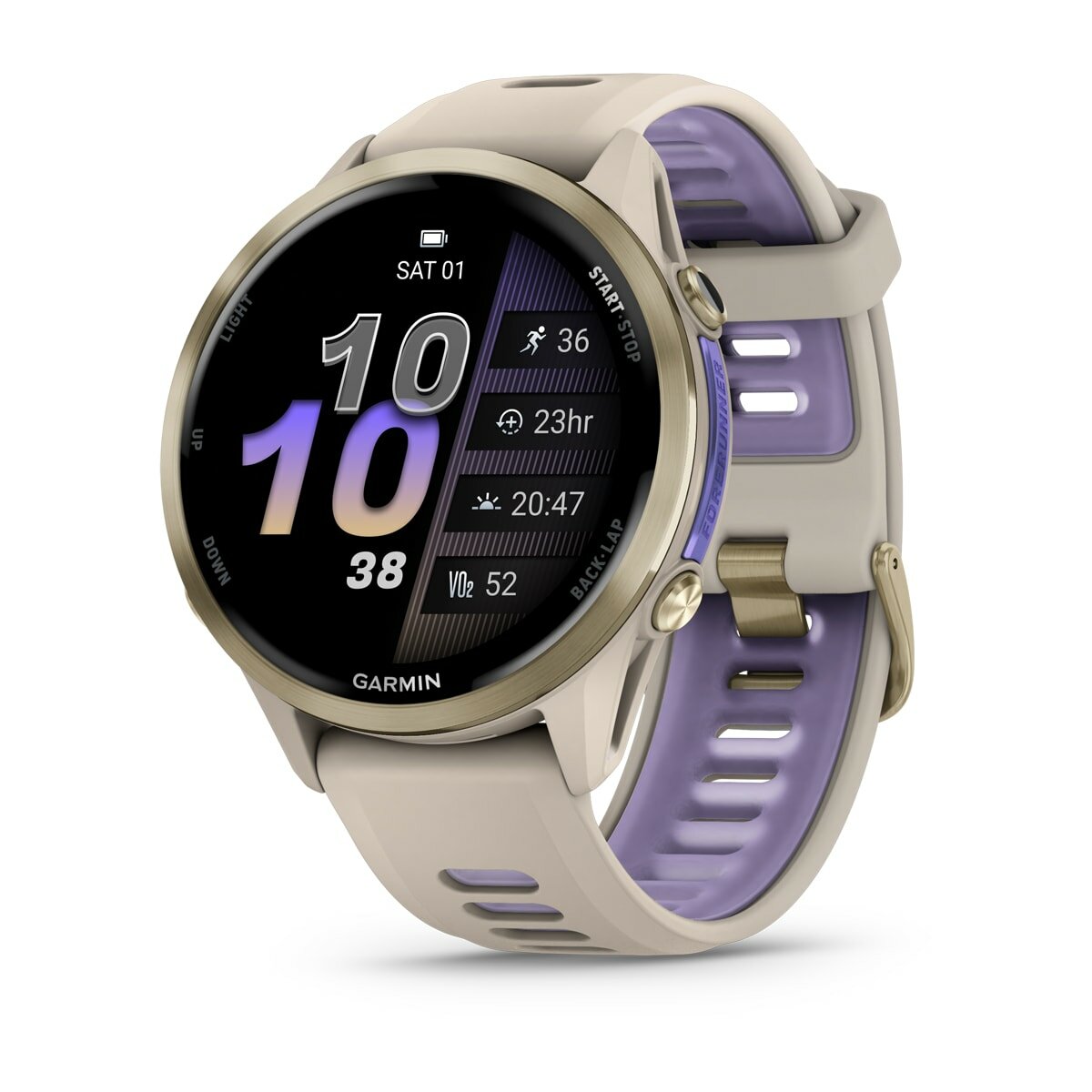 Garmin Forerunner 970 серые, золотистый титановый безель, с серым/индиго ремешком