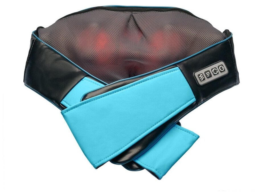 Массажер для шеи и плечей Шиацу, черно-синий, 16 массажных роликов, 3 режима