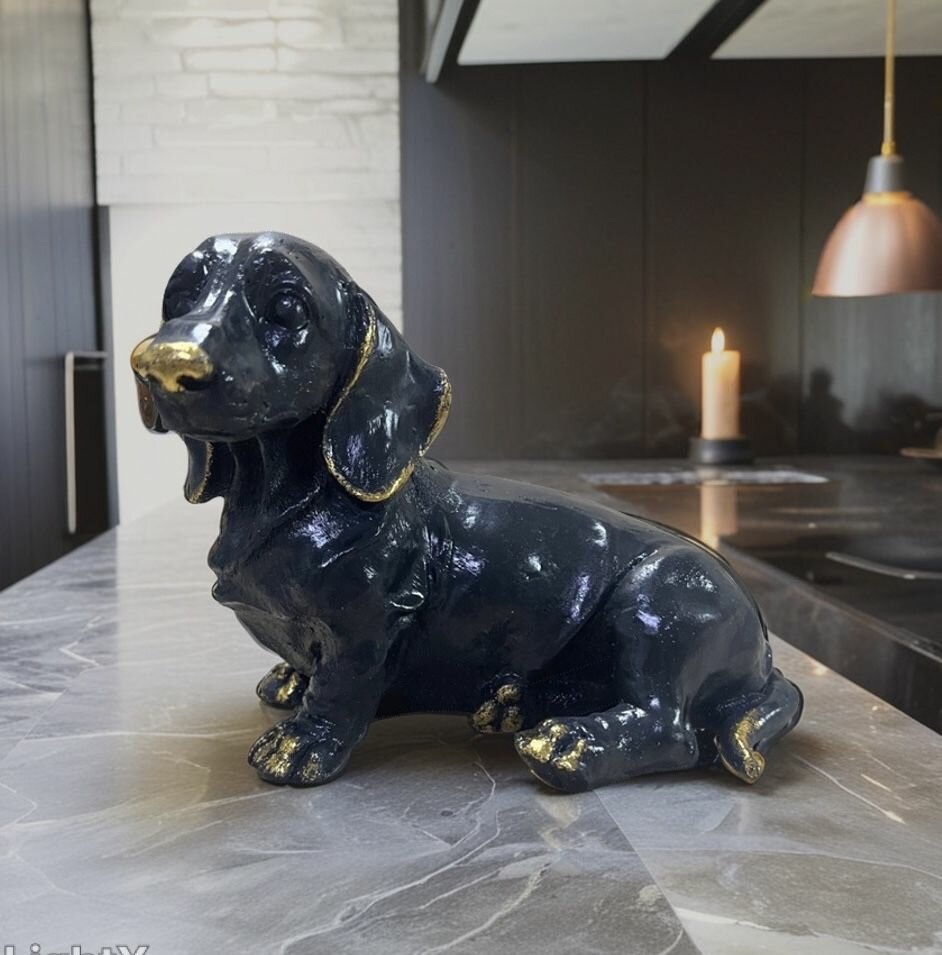 Фигурка "Собака Такса" (маленькая) Н-15,5 L-19 W-11,5см Цвет: Черный с позолотой