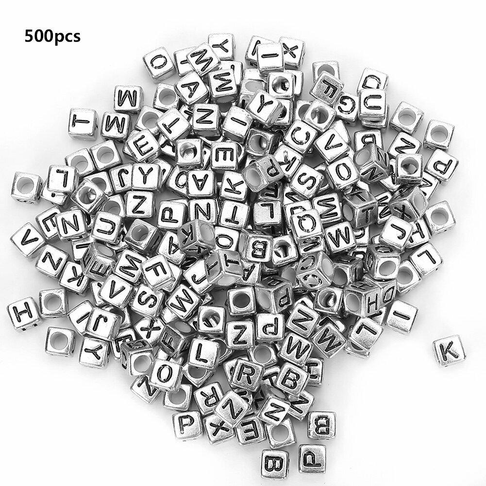 500 шт. акриловых бусин квадратных, сделай сам, аксессуары из бисера, английский алфавит 6 мм (серебристые)