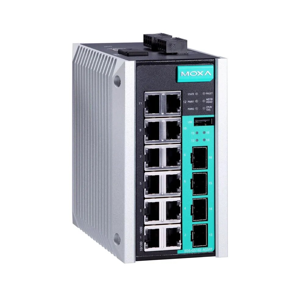 Коммутатор MOXA EDS-G516E-4GSFP-T, расширенный темп. диапазон