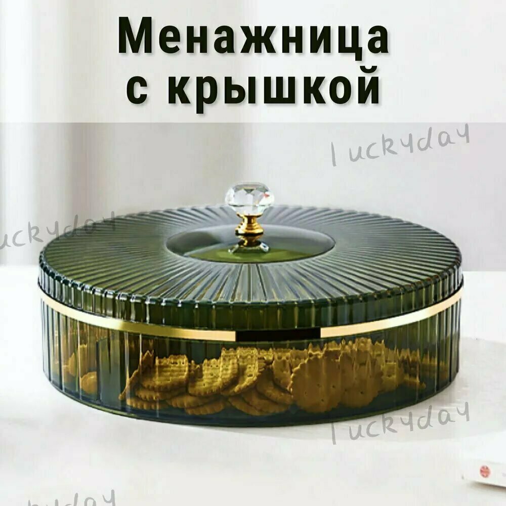 Менажница, для закусок, из ABS пластика, диаметр 26см, крышка, цвет прозрачный