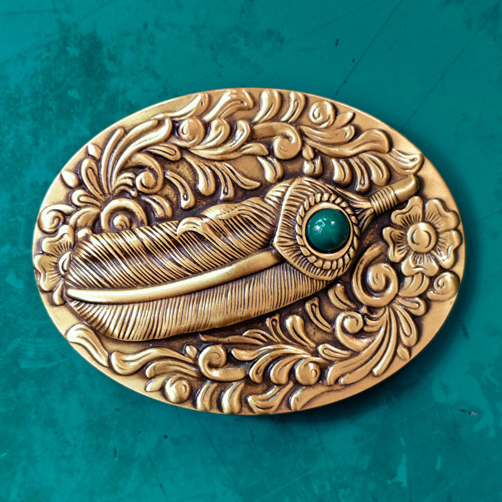 Пряжка для ремня из латуни с декоративный узор из перьев пряжка латунная