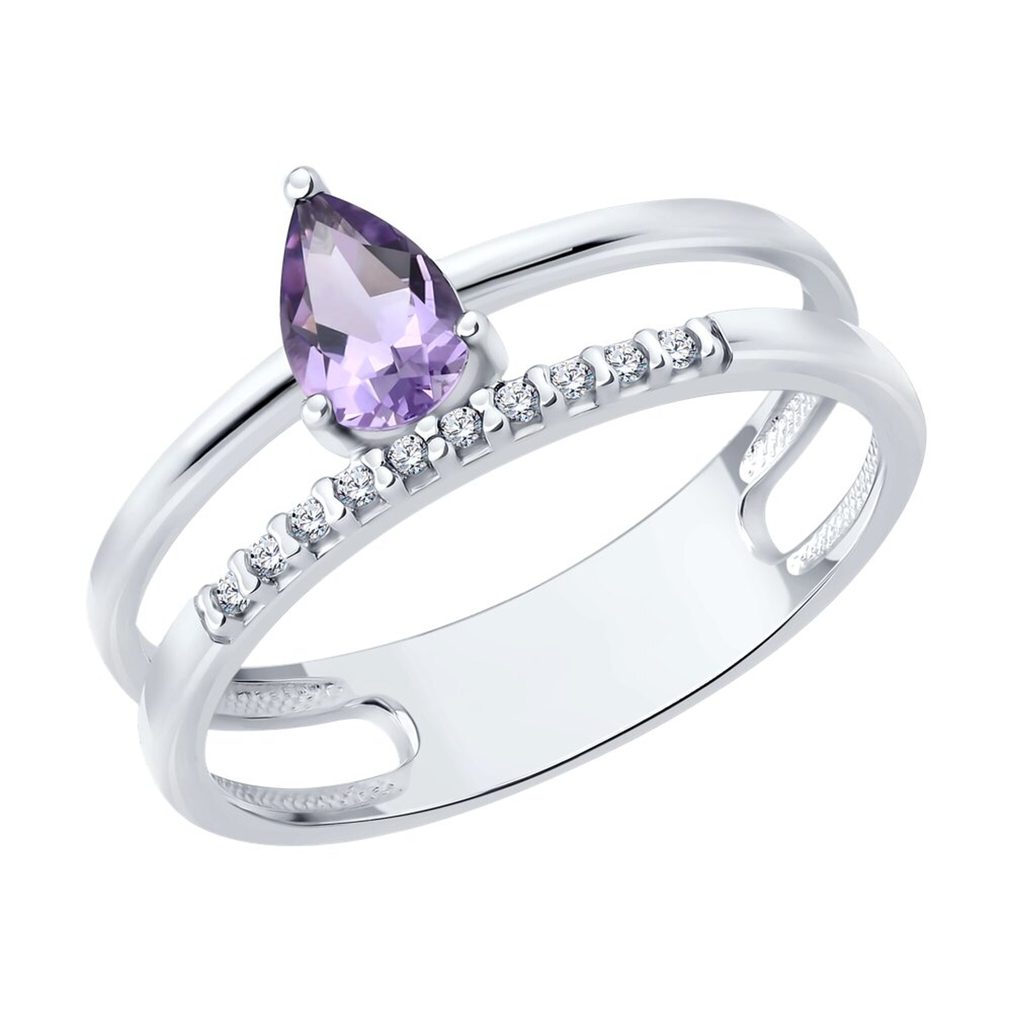 Кольцо, серебро, 925 проба, родирование, фианит, аметист